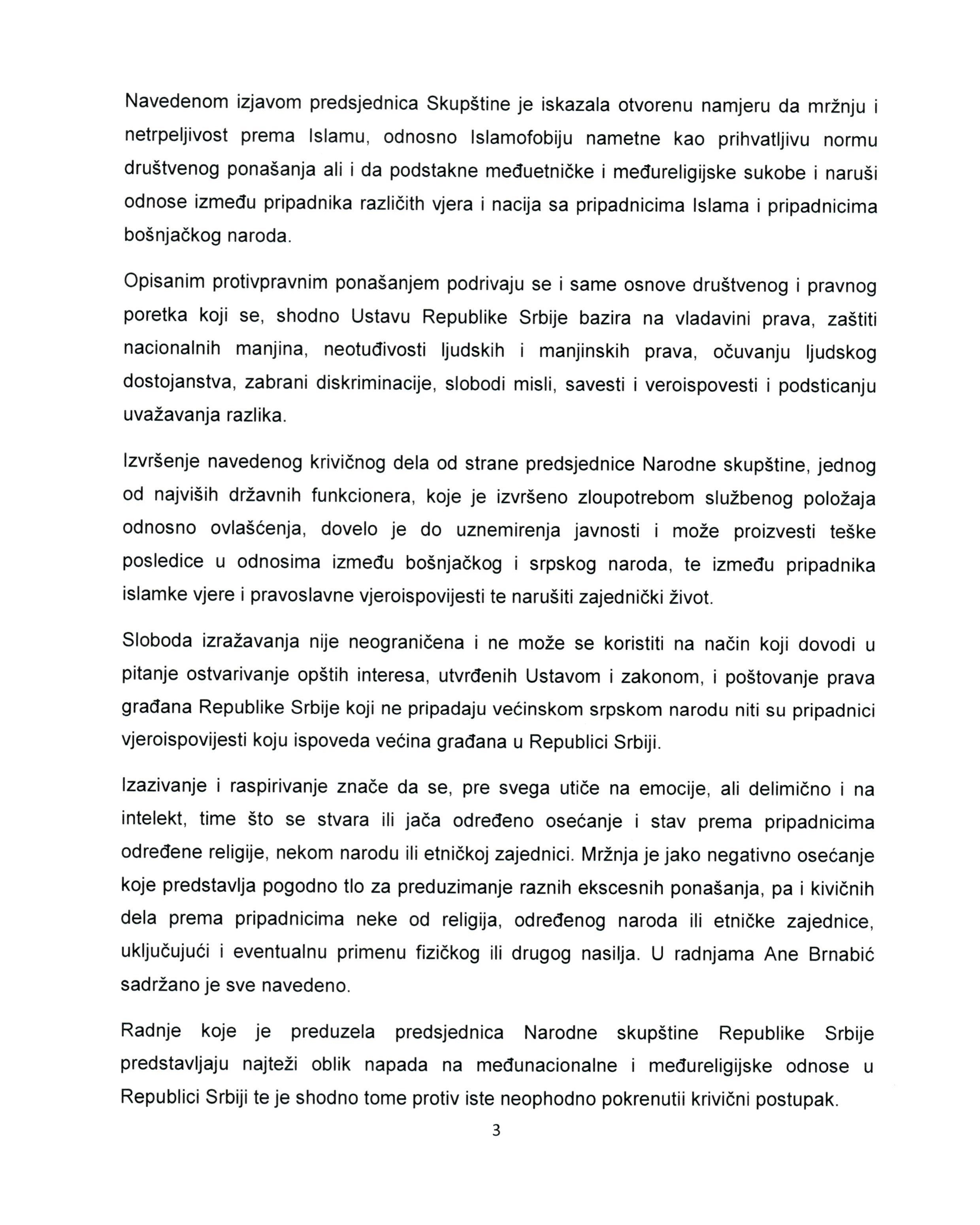 KRIVIČNA PRIJAVA ANI BRNABIĆ - SDA Sandžaka